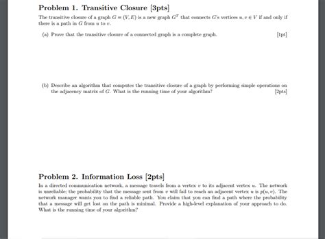 Solved Problem Transitive Closure Pts The Transitive Chegg