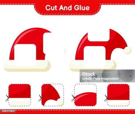 잘라 접착제 산타 모자의 일부를 잘라 접착제 교육 어린이 게임 인쇄 워크 시트 벡터 일러스트레이션 0명에 대한 스톡 벡터 아트 및 기타 이미지 Istock