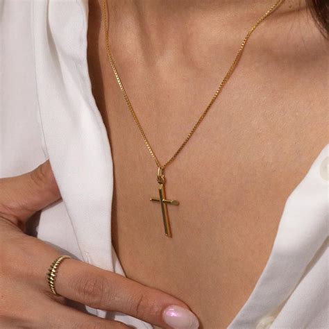 10k Yellow Gold Cross Pendant Minimal Unisex Style Etsy