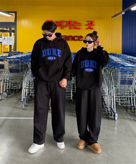 엄라이브 초특가 기모and면선택가능3컬러 남녀공용 듀크 기모 후드티 커플후드 와이드 벌룬 기모팬츠 트레이닝 세트 셋업 오버핏