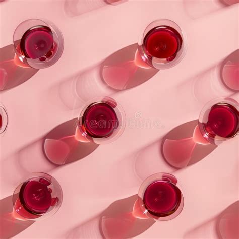 Overhead View Of Red Wine Glasses On Pink Surface Stock Illustration