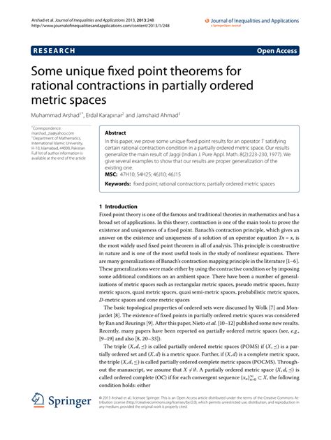 Pdf Some Unique Fixed Point Theorems For Rational Contractions In