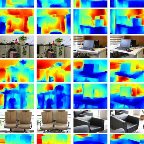 depth prediction on nyu v2 dataset input rgb images first row ground
