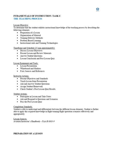 Task C The Teaching Process Pdf Learning Lesson Plan
