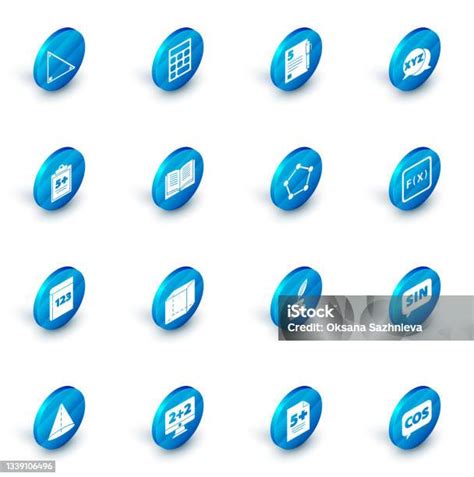 세트 계산기 시험 시트와 펜 Xyz 좌표 시스템 단어 수학책 오픈 북 기능 수학 기호 및 기하학적 인물 펜타곤 프리즘 아이콘 벡터 3차원 형태에 대한 스톡 벡터 아트 및