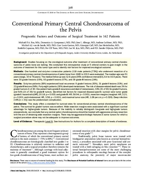 Pdf Conventional Primary Central Chondrosarcoma Of The Pelvis