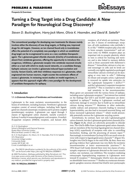 PDF Turning A Drug Target Into A Drug Candidate A New Paradigm For Neurological Drug Discovery