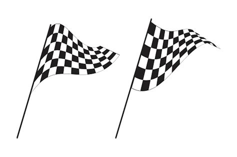체크 무늬 흑백 패턴이 있는 물결 모양의 레이스 깃발 스포츠카 대회의 시작 또는 종료 기호 랠리 또는 모토 크로스 소품은 흰색 배경에 고립되어 있습니다 벡터 그래픽 일러스트