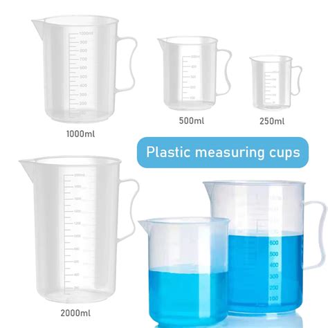 액체 측정 컵 250ml 500ml 1000ml 2000ml 옵션 실험 도구 없이 사용 가능한 붓는 주둥이 포함