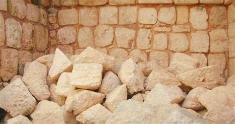 Pile Of Cut Limestone Blocks At An Archaeological Site In Uxmal Yucatan