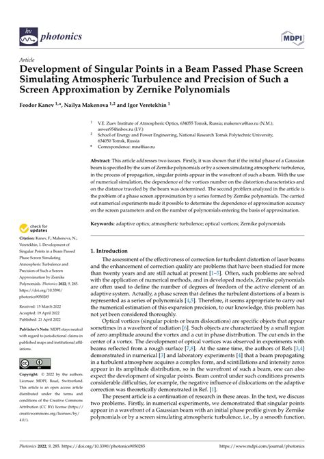 Pdf Development Of Singular Points In A Beam Passed Phase Screen Simulating Atmospheric