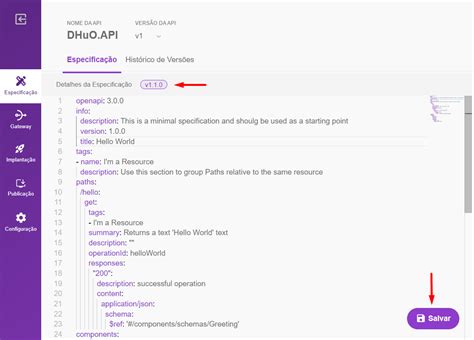 Editar Versão de Especificação DHuO API Plus