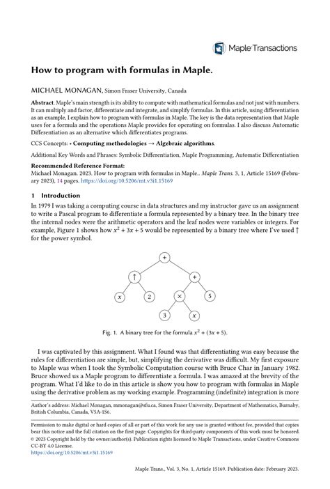 Pdf How To Program With Formulas In Maple Formulas In Maple