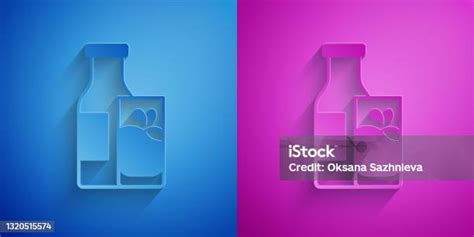 종이 컷 닫기 유리 병 우유와 유리 아이콘 은 파란색과 보라색 배경에 격리 종이 아트 스타일 벡터 0명에 대한 스톡 벡터 아트 및 기타 이미지 Istock