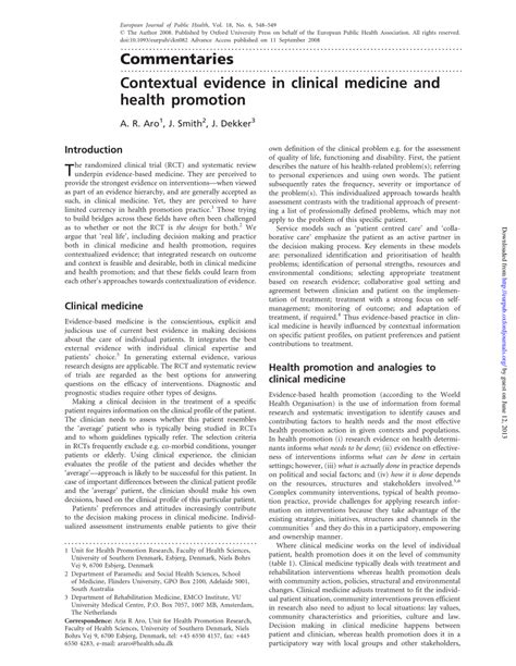 Pdf Contextual Evidence In Clinical Medicine And Health Promotion
