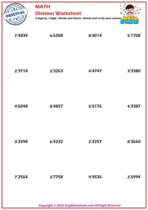4 Digits By 1 Digits Division Engworksheets