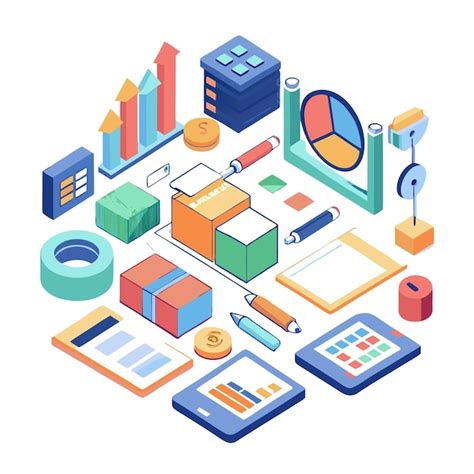 Colorful Isometric Icons Representing Business Growth Data Analysis And