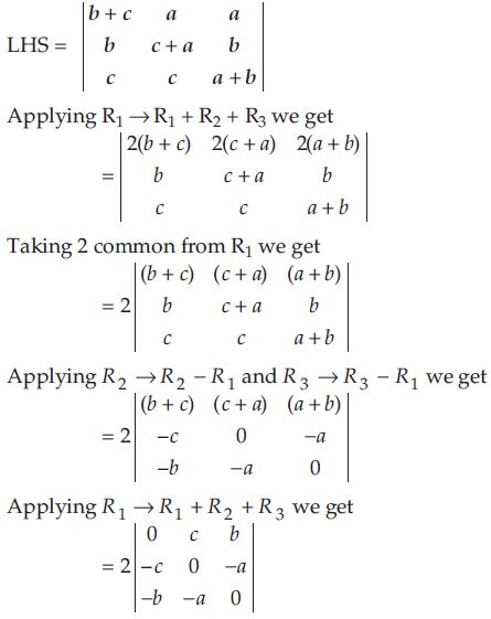 using properties of determinants show that b c a a b c a b c c a