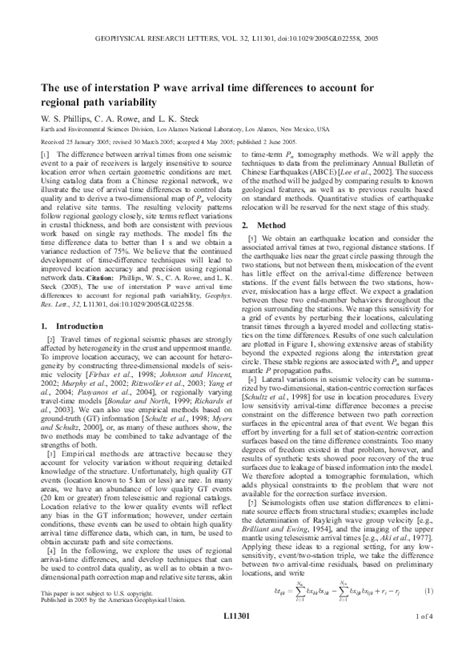 Pdf The Use Of Interstation P Wave Arrival Time Differences To