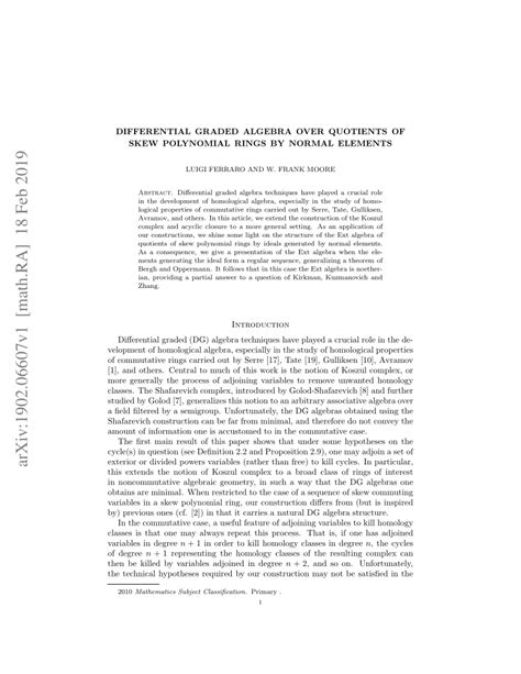 Pdf Differential Graded Algebra Over Quotients Of Skew Polynomial