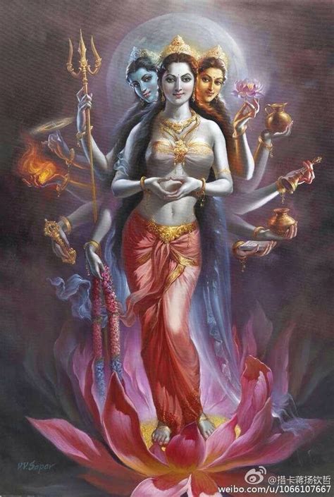 Saraswati Sahasranama Divine Artwork 6 Armed Goddess