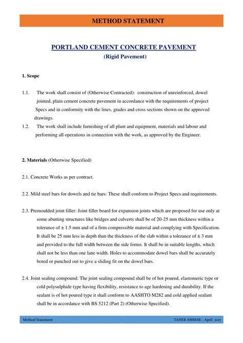 Pdf Method Statement Portland Cement Concrete Pavement