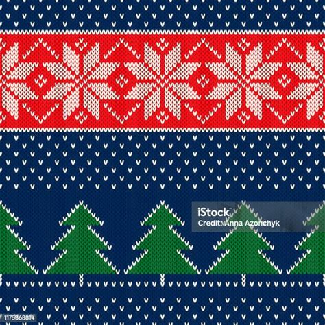 크리스마스 트리와 눈송이와 겨울 휴가 원활한 니트 패턴 니트 스웨터 패턴 디자인 또는 크로스 스티치 자수 계획 0명에 대한 스톡 벡터 아트 및 기타 이미지 Istock
