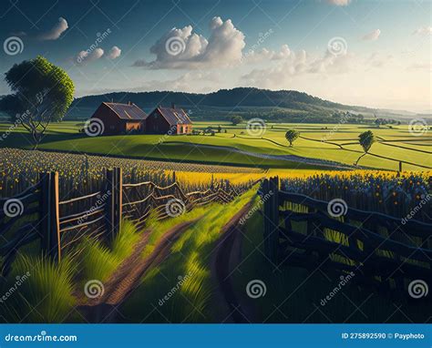 Artistic Depictions Of Rural Landscapes Farms And Fields Royalty