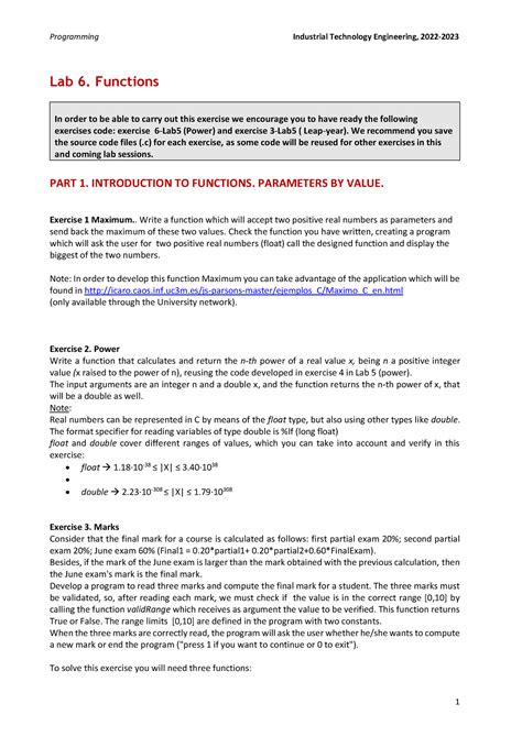 EX LAB A Assignment Programming Industrial Technology Engineering Lab Functions