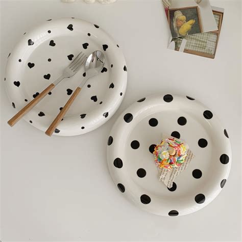 귀여운 잉크 도트 아침 케이크 디저트 빵 접시 대형 장식 과일 샐러드 디너 플레이트 홈 바 파티 전채 디핑 접시 Aliexpress
