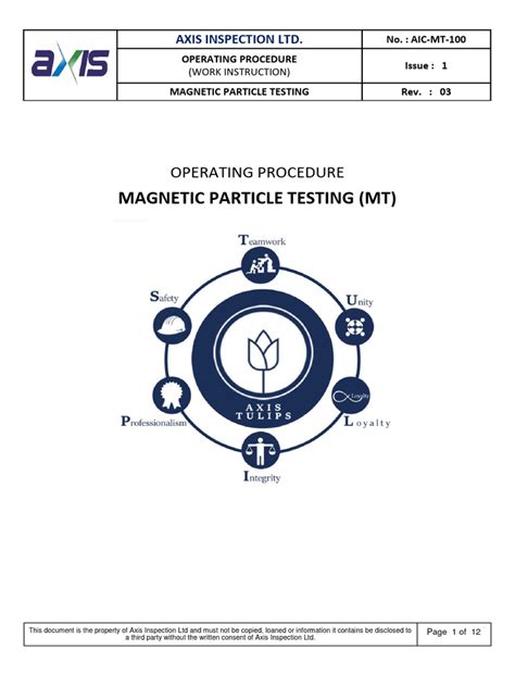 Aic Mt 100 Rev 03 Magnetic Particle Testing Procedure Pdf Nondestructive Testing Materials