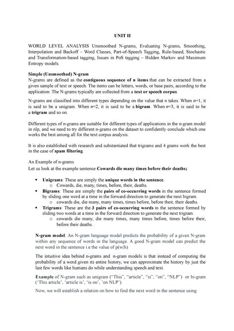 NLP UNIT II Notes UNIT II WORLD LEVEL ANALYSIS Unsmoothed N Grams Evaluating N Grams
