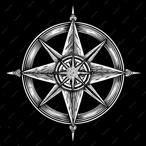 Premium Vector Intricate Monochrome Compass Rose Illustration On Black Background