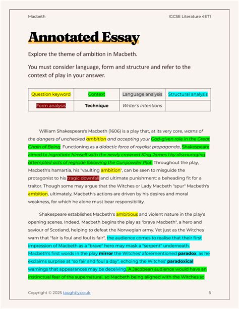 Macbeth Ambition Theme Analysis Igcse Literature Essay