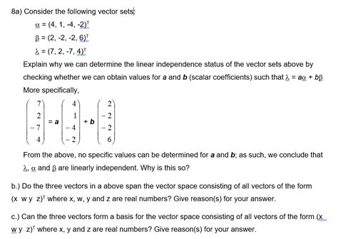 Solved A Consider The Following Vector Sets Chegg
