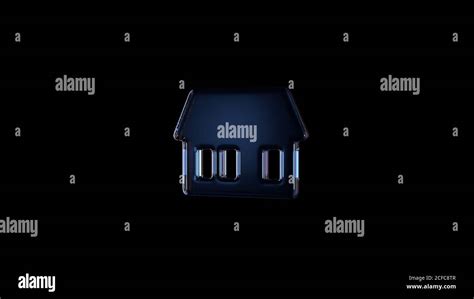 3d Rendering Glass Symbol Of House With Three Big Windows Isolated On Black Background With
