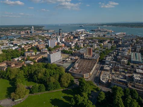 Aerial Of Southampton City Center Sea View In The Summer Stock Image