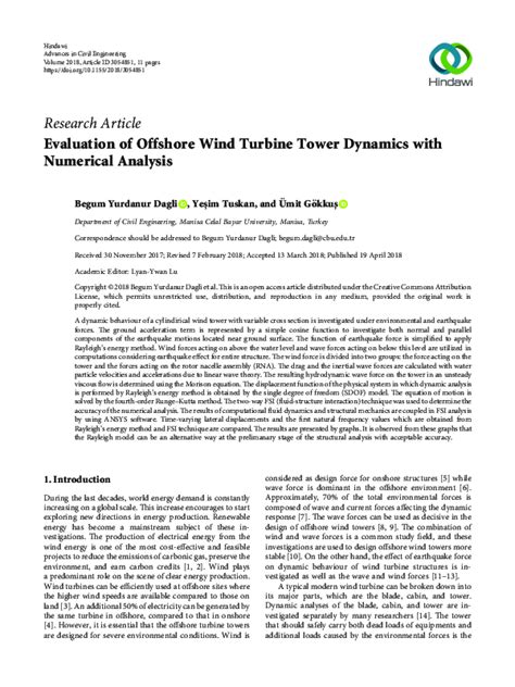 Pdf Evaluation Of Offshore Wind Turbine Tower Dynamics With Numerical Analysis