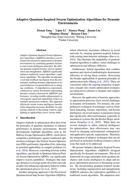 Pdf Adaptive Quantum Inspired Swarm Optimization Algorithms For