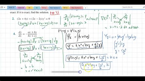 Math 55 Section 26 Exact And Integrating Factors Youtube