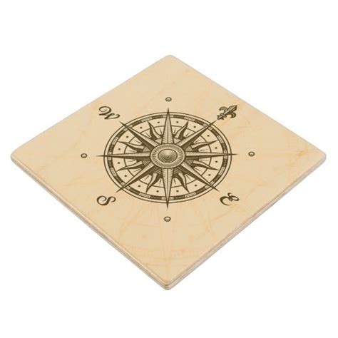 Vintage Compass Rose Wood Coaster Zazzle