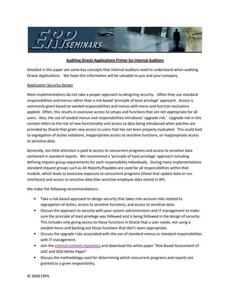 Auditing Oracle Applications Primer For Internal Auditors Pdf