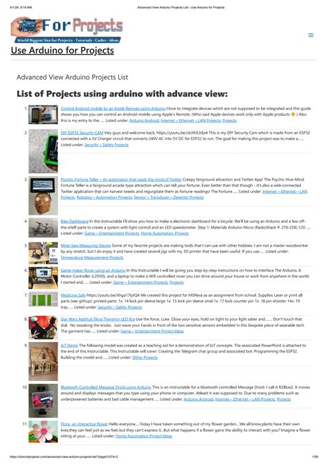 Advanced View Arduino Projects List Use Arduino For Projects 2pdf
