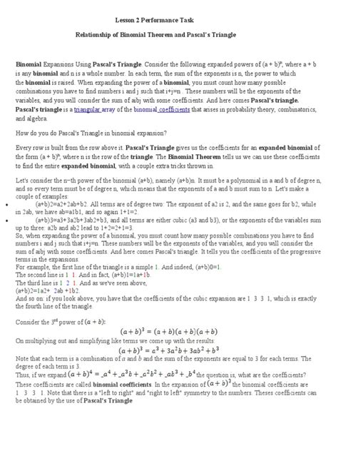 Triangular Array Binomial Coefficients Pascals Triangle Is A Pdf