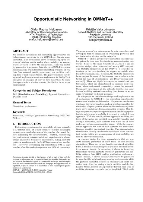 Pdf Opportunistic Networking In Omnet