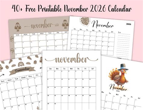 November 2026 Calendars 40 Free Printable Pdf