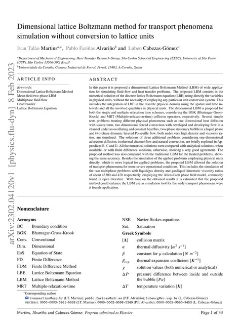 Pdf Dimensional Lattice Boltzmann Method For Transport Phenomena Simulation Without Conversion