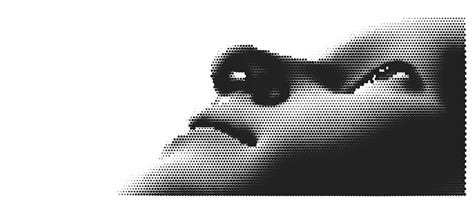 작은 입자로 만든 사람의 얼굴 그림입니다 남자는 위를 올려다 추상적 디지털 인간의 머리 프리젠 테이션 배너 전단지 포스터 커버 또는 브로셔를위한 미니멀 한 디자인 3d 벡터