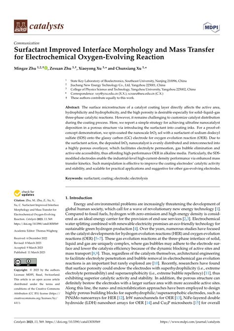 Pdf Surfactant Improved Interface Morphology And Mass Transfer For Electrochemical Oxygen