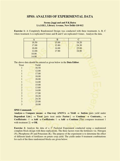 Analysis Of Agricultural Experiments Using Spss A Guide To Completely